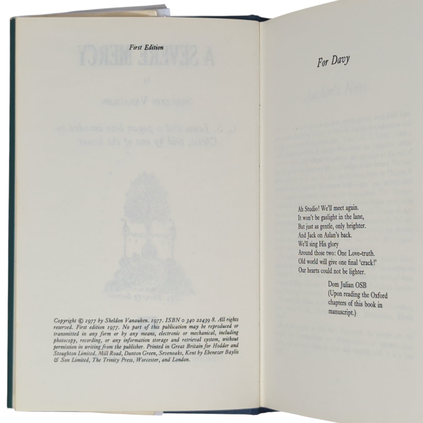 A Severe Mercy, Sheldon Vanauken, Hodder and Stoughton, First Edition ...