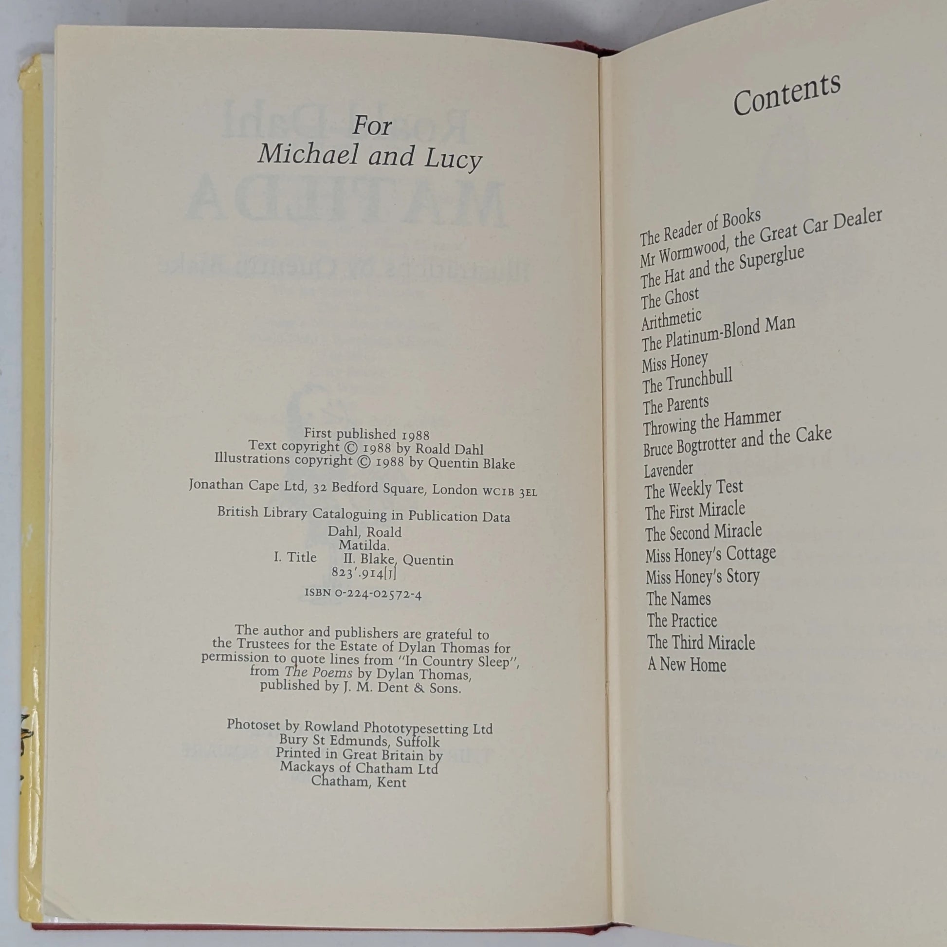 Matilda, Roald Dahl, First Edition 1988, Illustrated by Quentin Blake ...